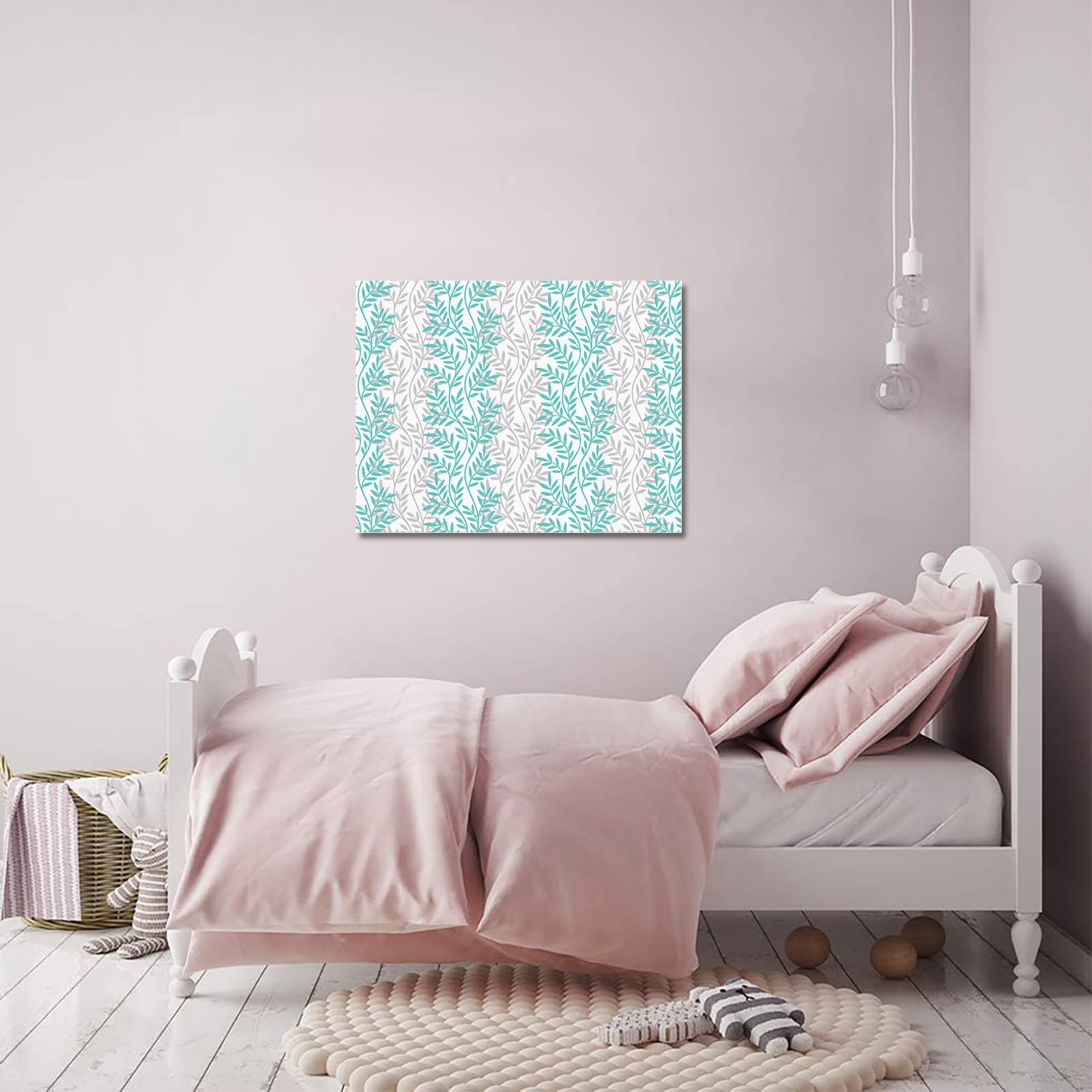 Abstract Leaf Canvas Wall Art Prints Painting Teal Green and Gray Gradient Plant Art Modern Frame Wall Decorative Artwork Ready to Hang for Living Room 20" x 24"