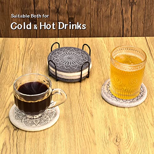 Coasters for Drinks Absorbent with Storage Bracket, Sets of 6 Handmade Braided Woven Coasters for Coffee Table Wooden Table, Great Home Decor Gift