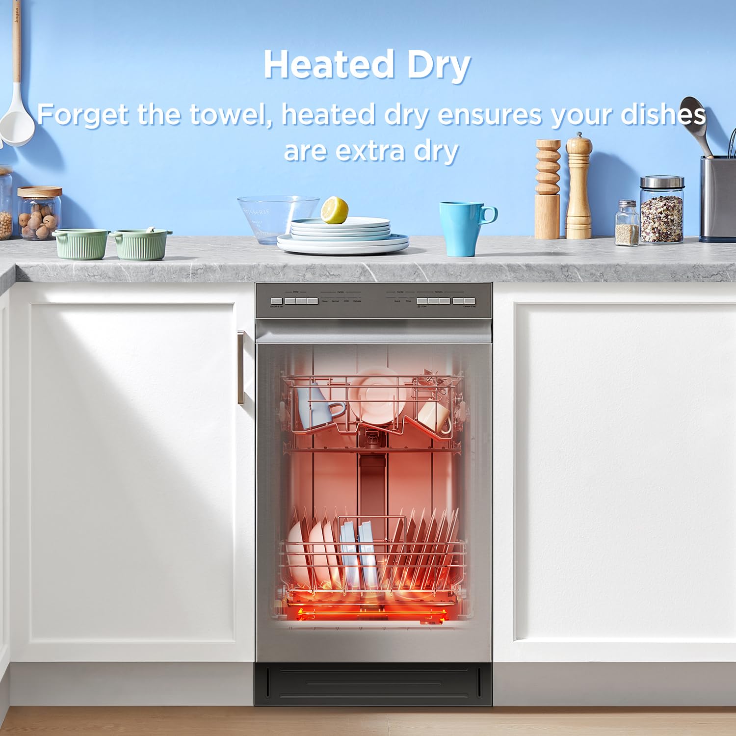 Midea MDF18A1AST Built-in Dishwasher with 8 Place Settings, 6 Washing Programs, Stainless Steel Tub, Heated Dry, Energy Star