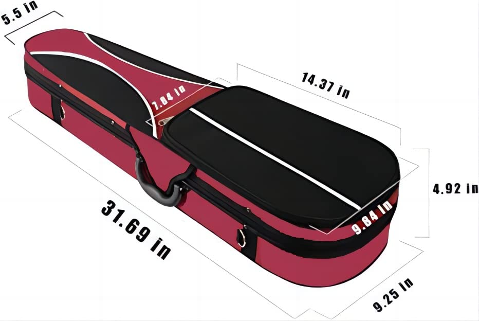 4/4 Full Size Violin Case FINO Professional Oblong Violin Hard Case with Built-in Hygrometer,Super Lightweight Portable Carrying Bag Slip-On Cover with Backpack Straps (red)