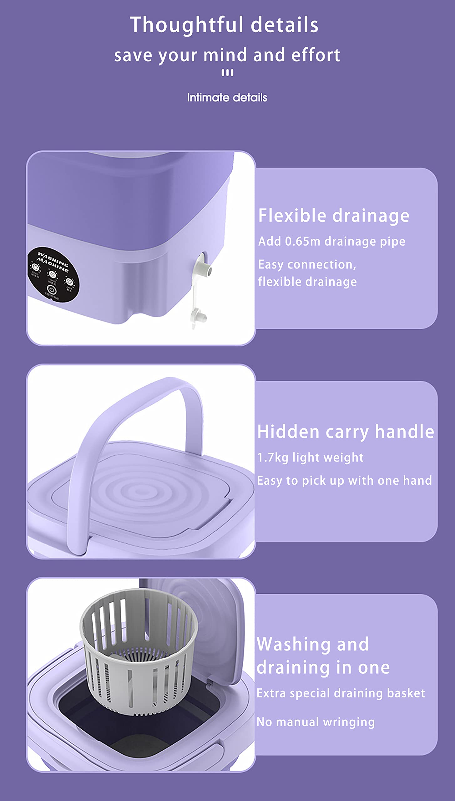 8L Portable washing machine, Mini washing machine, Foldable Bucket Washer for Washing Baby Clothes, Underwear, Suitable for Camping, RV, Travel, Small Spaces, Lightweight
