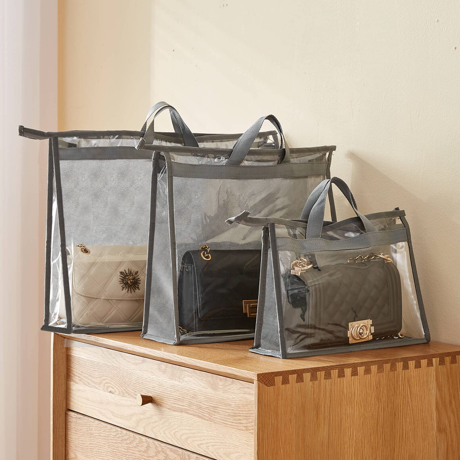 Fyoudis Transparent Handbag Dust Cover Bag Purse Storage Organizer with Zipper - Clear Dust-proof bag Purse Protector Storage Bag for Closet Shelf - 5 Sizes