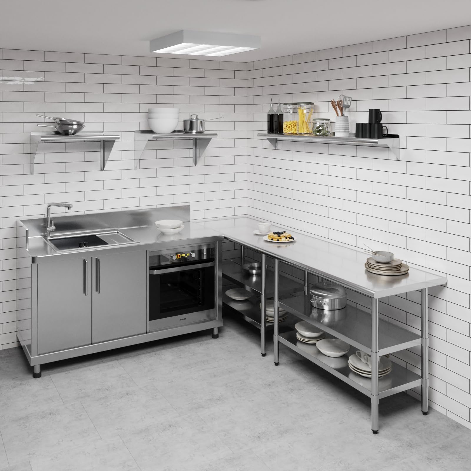 AmGood 8" X 60" Stainless Steel Wall Shelf | Metal Shelving | Garage, Laundry, Storage, Utility Room | Restaurant, Commercial Kitchen | NSF