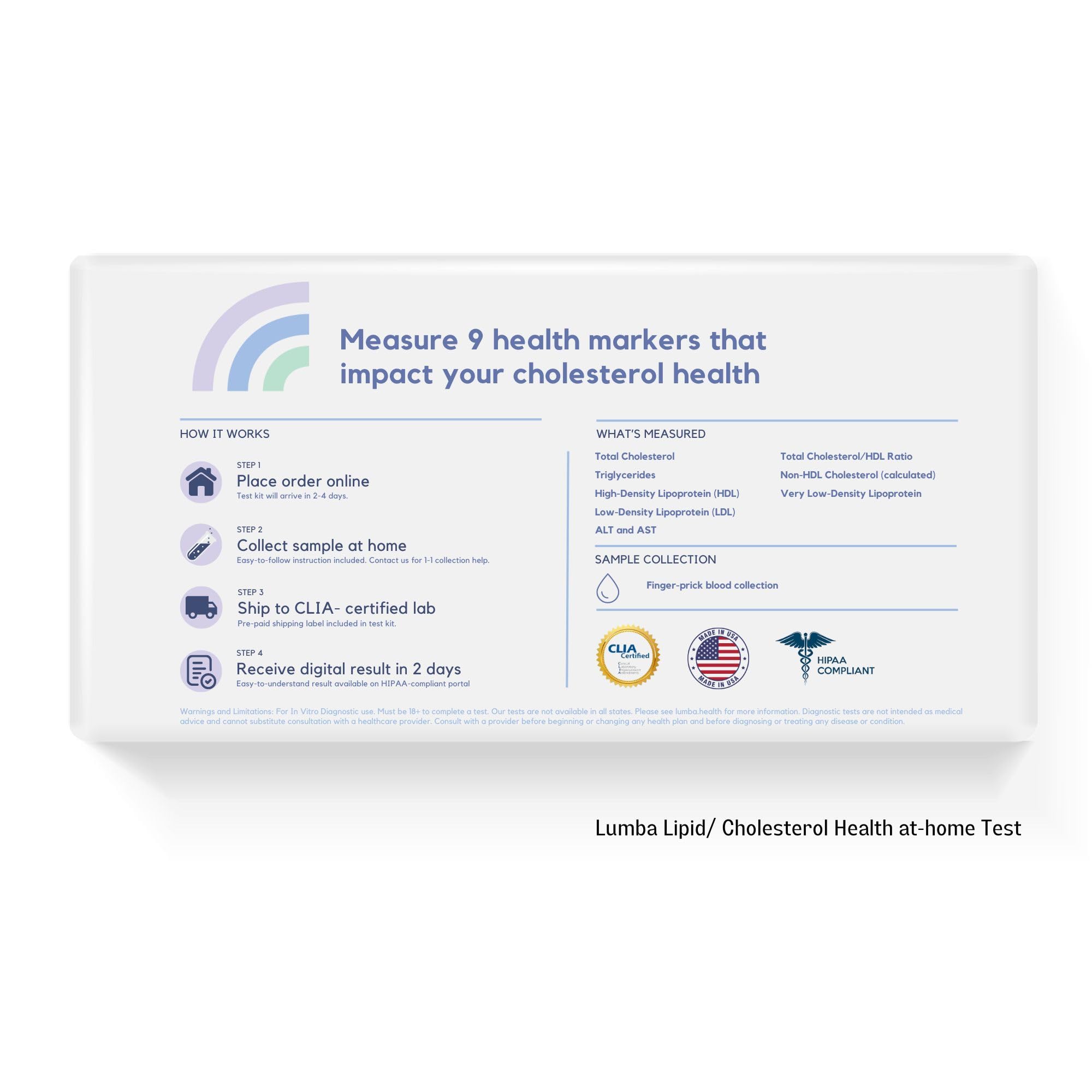 at-Home Cholesterol and Lipid Health Test Kit for Men & Women | 9-in-1 Blood Cholesterol Test | Accurate Results in 2 Days | CLIA Certified Labs