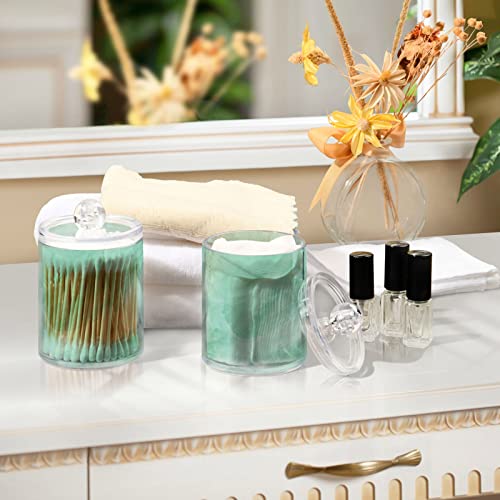 Blueangle 2PCS Green Marble Pattern Qtip Holder Dispenser with Lids - Apothecary Jar Containers for Vanity Organizer Storage - Plastic Food Storage Canisters(182)