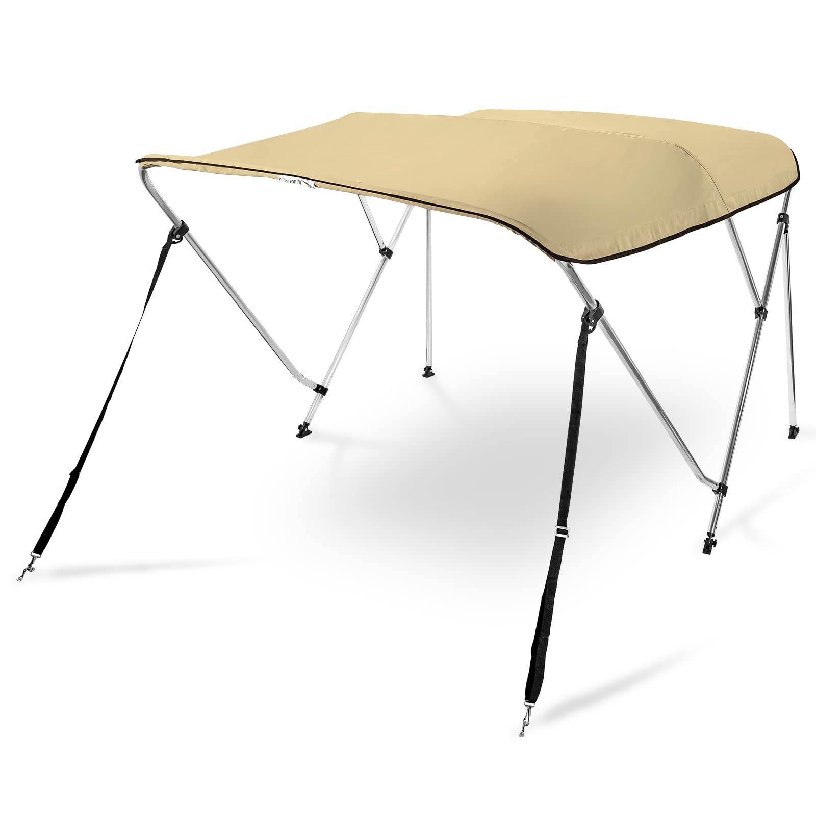 AA Products 3 Bow Bimini Top Cover Sun Shade Boat Canopy Waterproof Includes Storage Boot with Aluminum Frame, 46" Height with Rear Support Poles, 6'L x 46" H x 73"-78" W, Sand