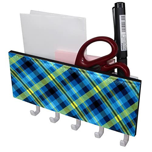 Coat Rack Wall Mounted, 5 Rail Wall Decorative Hooks Hanging for Clothes Hat Towel Purse Key, 7 Inches, 4.4lbs(Max), Blue Color Pattern
