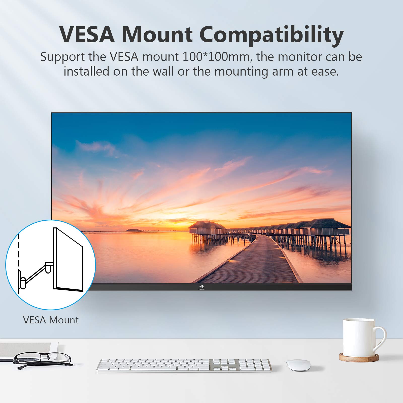 Z-Edge U27I4K 27-inch Gaming Monitor Ultra HD 4K 3840x2160 IPS LED Monitor, 250 cd/m², 4 ms Response Time, HDMIx2+DPx2, Built-in Speakers, FreeSync Technology