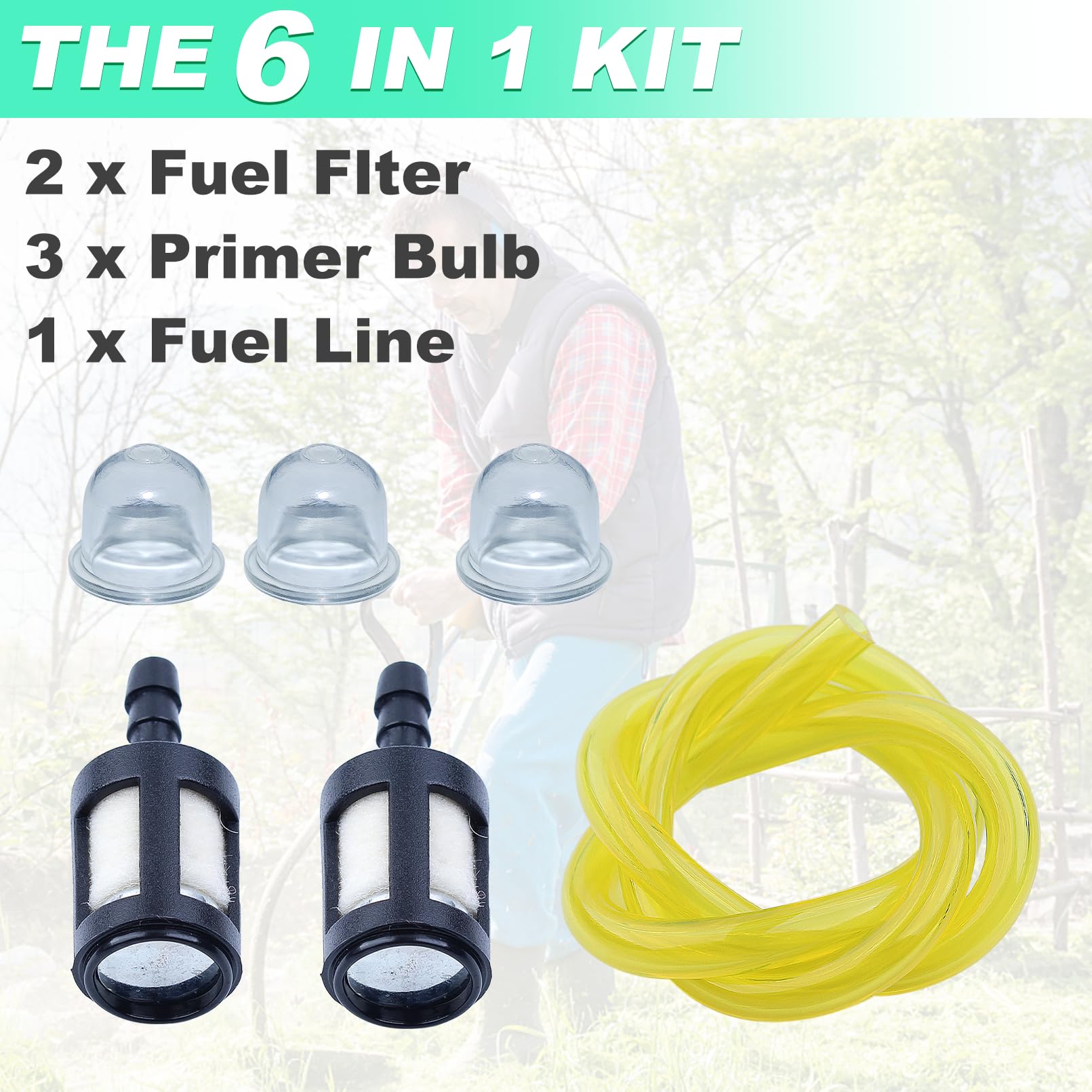 Adefol Fuel Filter + Fue Line+Primer Bulb for Homelite BP250 HB18V GST GST18 GSTBC HBC18 HBC30 HBC30B HGT HLT15 HLT16 HLT17C HLT18 HLT28 HT17 HT19 ST175G ST185 String Trimmer Blower