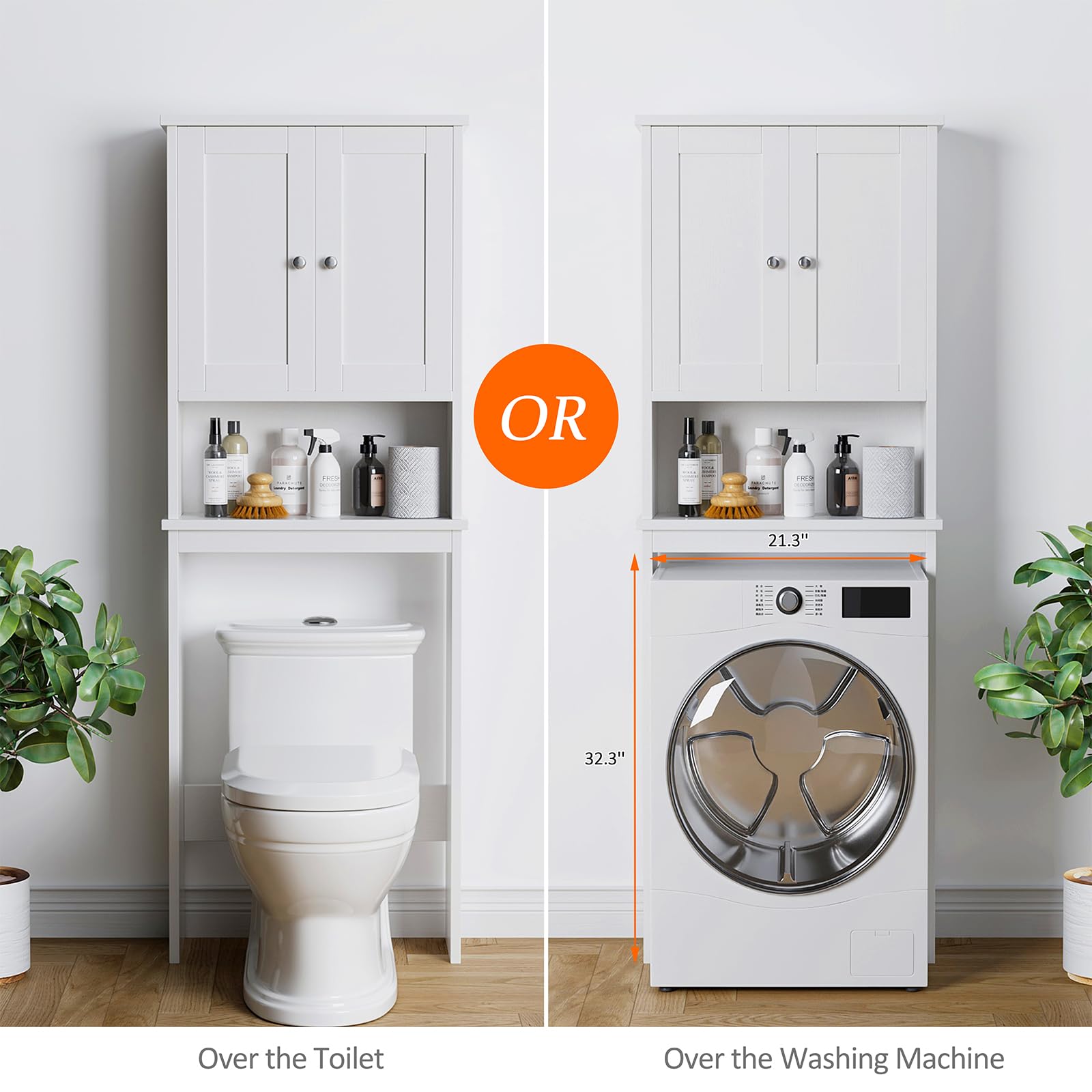 Meilocar Over The Toilet Storage Cabinet, Bathroom Storage Organizer Over Toilet, Space Saver W/Adjustable Shelf & Open Storage Shelf, White