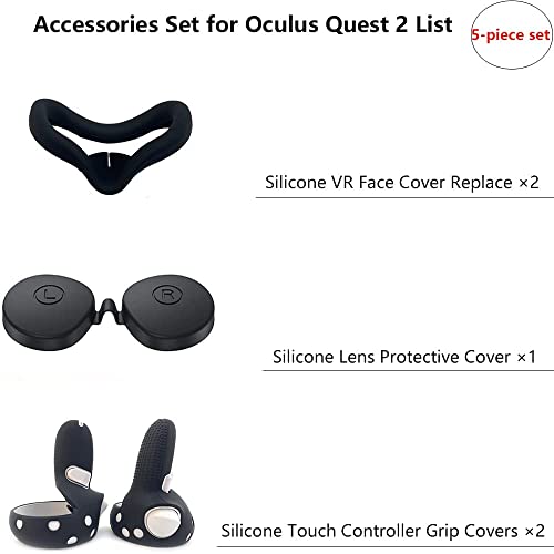 Accessories Bundle for Oculus Quest 2, Silicone Face Cover Pad for Oculus Quest 2 with 1 Silicone VR Face Cover Replace & 1 Lens Protective Cover and 2 Touch Controller Grip Covers Set (Black)