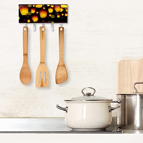 Coat Rack Wall Mounted, 5 Rail Wall Decorative Hooks Hanging for Clothes Hat Towel Purse Key, 7 Inches, 4.4lbs(Max), Sky Lantern Festival