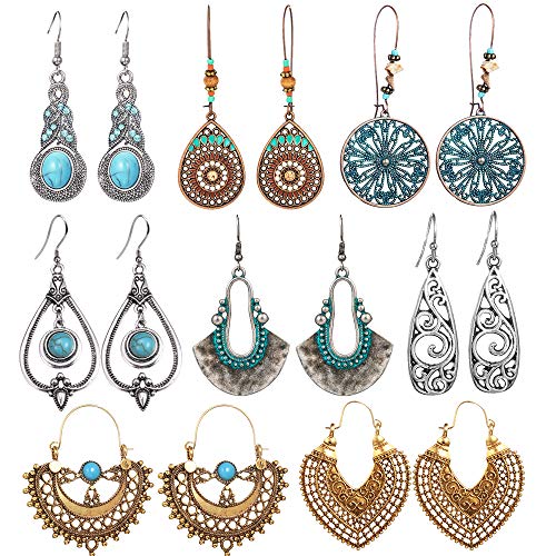 8 Pairs Vintage Drop Dangle Earrings for Women Long Boho Jewelry Set Fashion Earrings