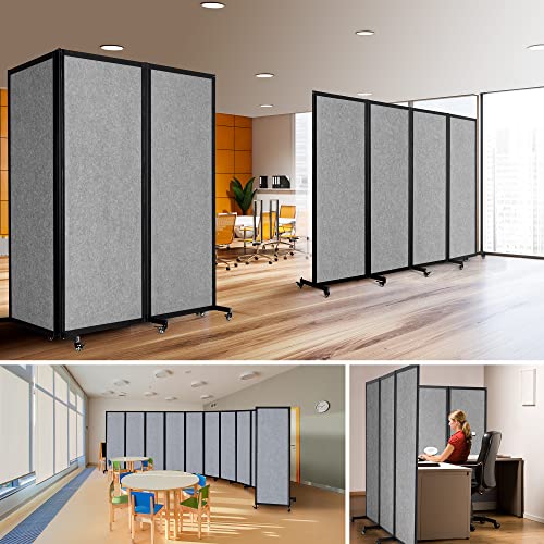 Artigwall Aluminum Alloy Room Divider 180 Portable Wall Partition | Freestanding Office Divider | Folding Privacy Screen | Locking Wheels | Temporary Room Separator | 5 Panels (5, Light Grey)