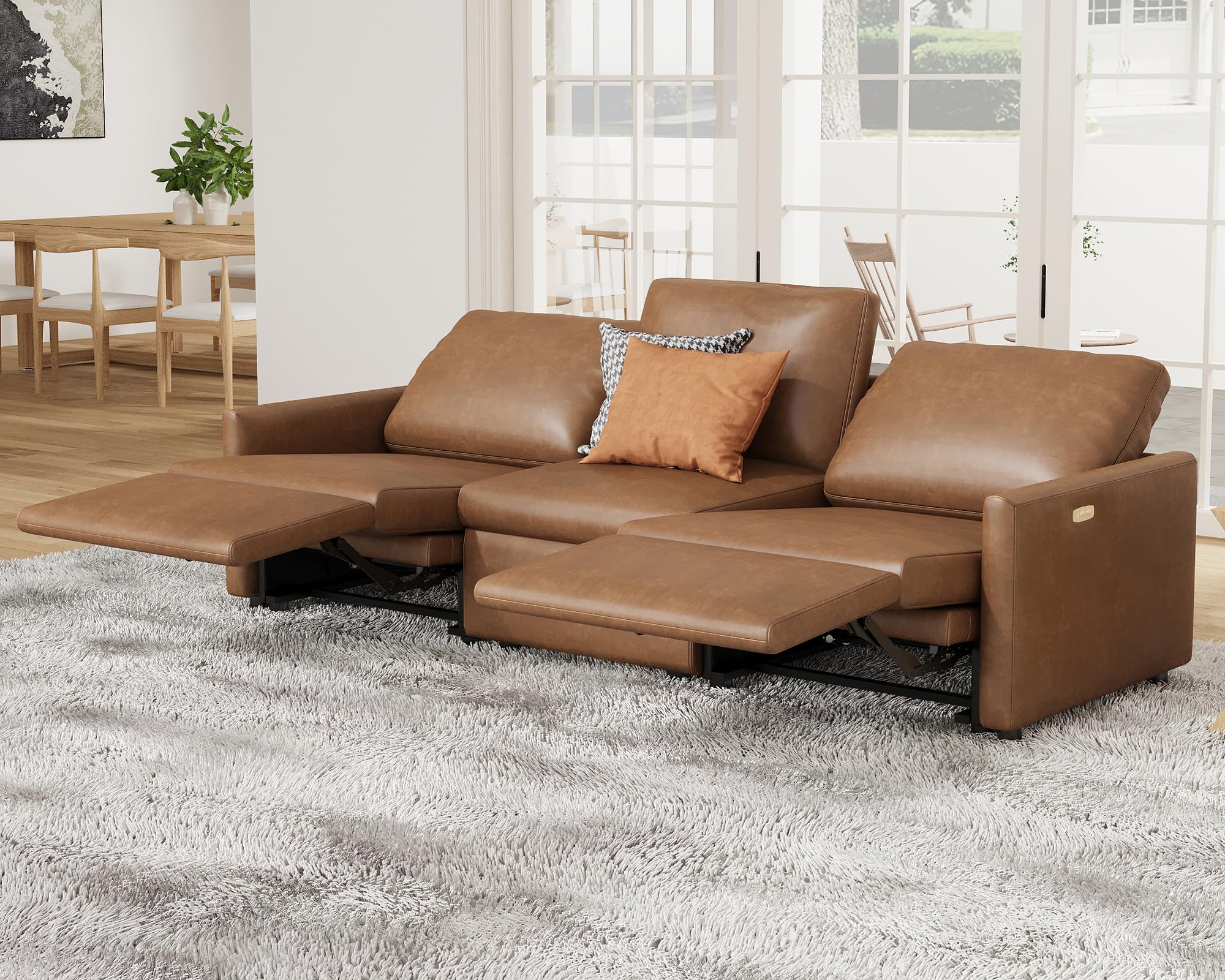 AMERLIFE Power Recliner, Reclining Sectional Couch with Dual Recliner, 3 Seater Recliner Couch with Charging Socket, Leather Modular Couch for Living Room