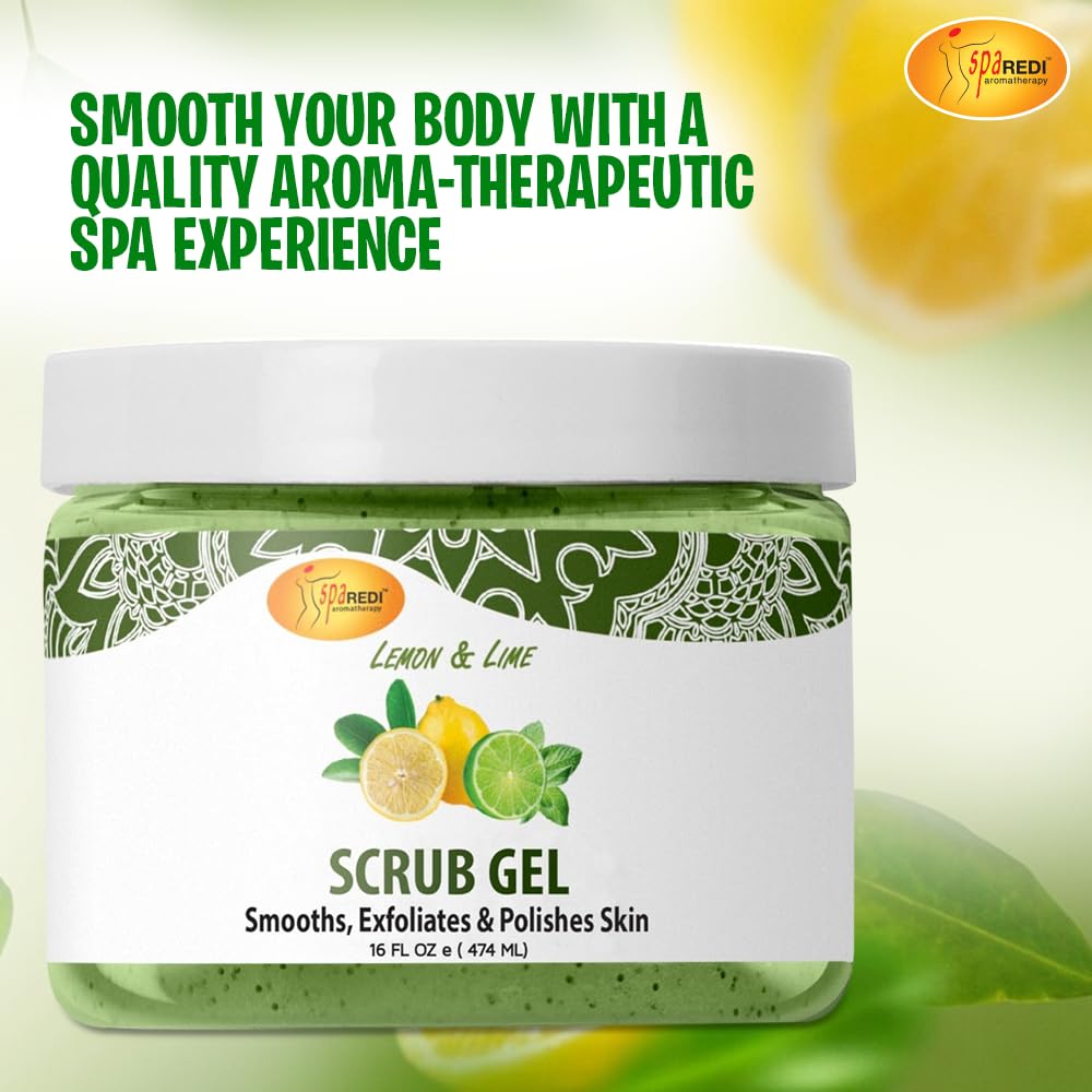 SPA REDI – Exfoliating Scrub Pumice Gel, Lemon & Lime, 16 Oz - Manicure, Pedicure and Body Exfoliator Infused with Hyaluronic Acid, Amino Acids, Panthenol and Comfrey Extract