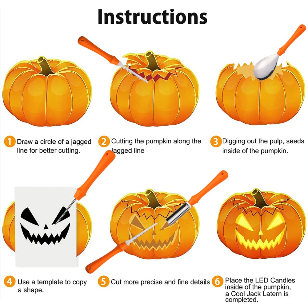 QJIUBA Halloween Pumpkin Carving Kit,Professional Stainless Steel Pumpkin Carving tools,Safe and Easy Bulk Pumpkin Carving Kit for Kids Adults,Family Decorations DIY Carving Gift(10PACS