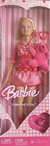 BARBIE I Love VALENTINE'S DOLL w Plush BEAR on KEY-CHAIN & Child Size HEART Shape "JEWEL" RING for YOU (2007)