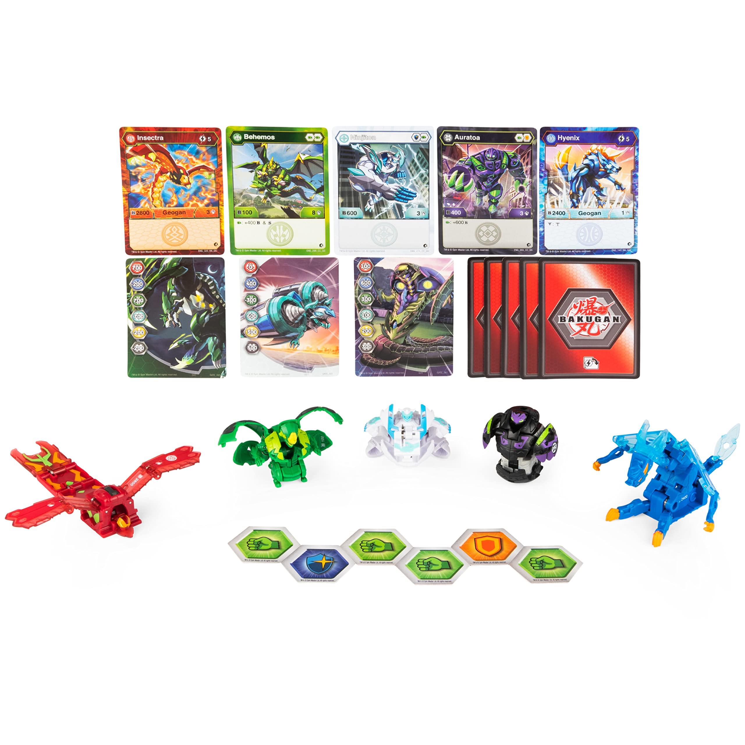 Bakugan Geogan Brawler 5-Pack, Exclusive Hyenix and Insectra Geogan and 3 Collectible Action Figures