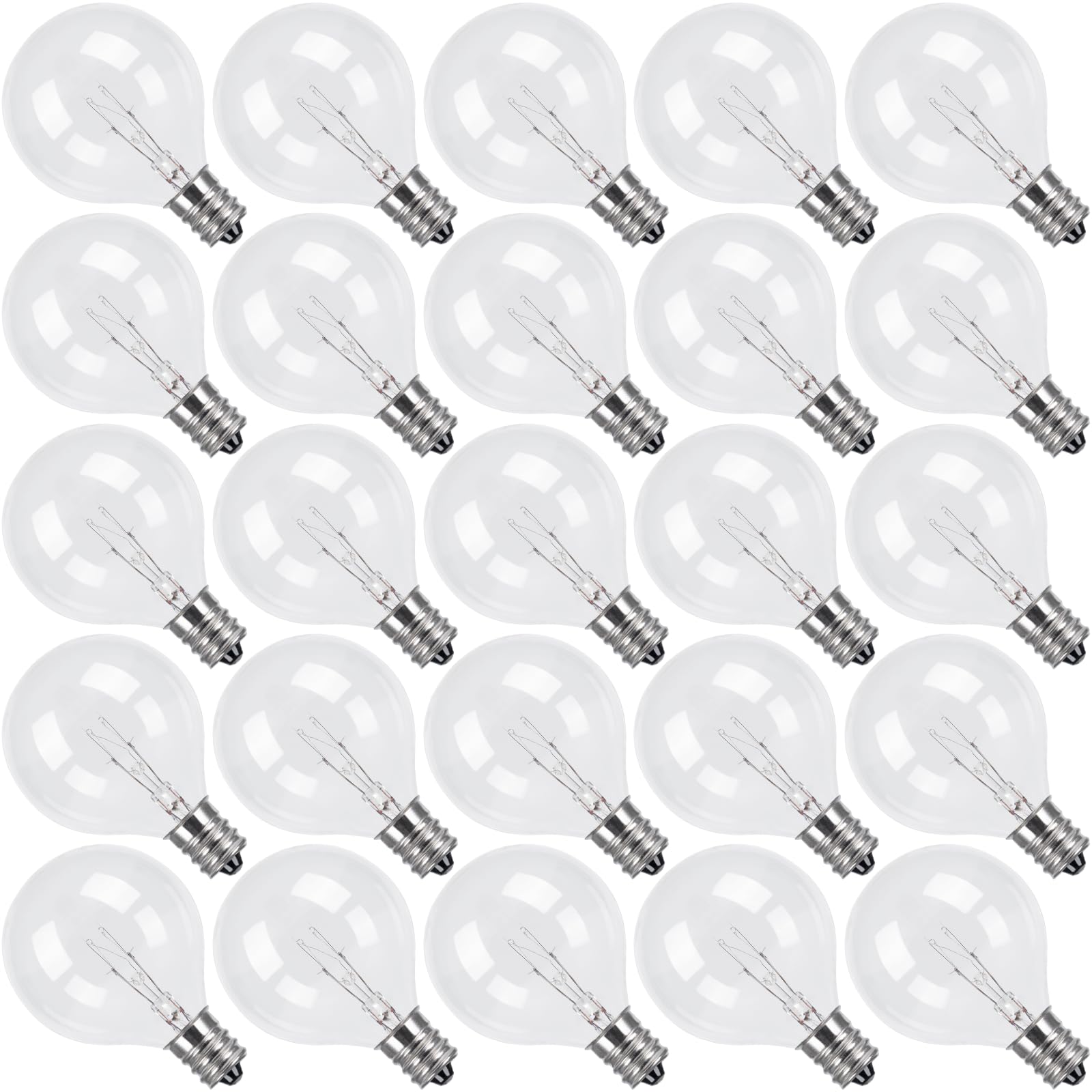 CYLYT 25-Pack G40 Replacement Light Bulbs, 5W Clear Globe Bulbs for Outdoor String Light (E12 / C7 Screw Base Sockets), Warm White 2200K, 20 Lumen, Dimmable