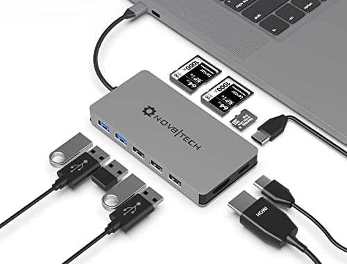 NOV8Tech USB C Hub, 11 in 1 USB Hub 3.0 Adapter Dongle for M1 MacBook Pro Air, Windows Laptop and Other Type C Devices, 4K HDMI, 100W USB C Dock PD, Micro SD & 2X SD, 2X USB 3.0, 3X USB 2.0