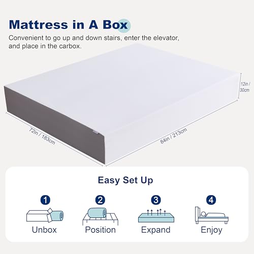 Amazon Basics Memory Foam Mattress, Soft Plush Feel, California King, White/Grey, 84 x 72 x 12 inches (LxWxH)
