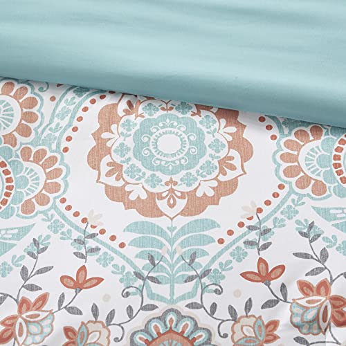 Intelligent Design Complete Bed In A Bag Casual Boho Comforter with Sheet Set Decorative Pillow, All Season Bedding Set, Queen, Vinnie Aqua 8 Piece
