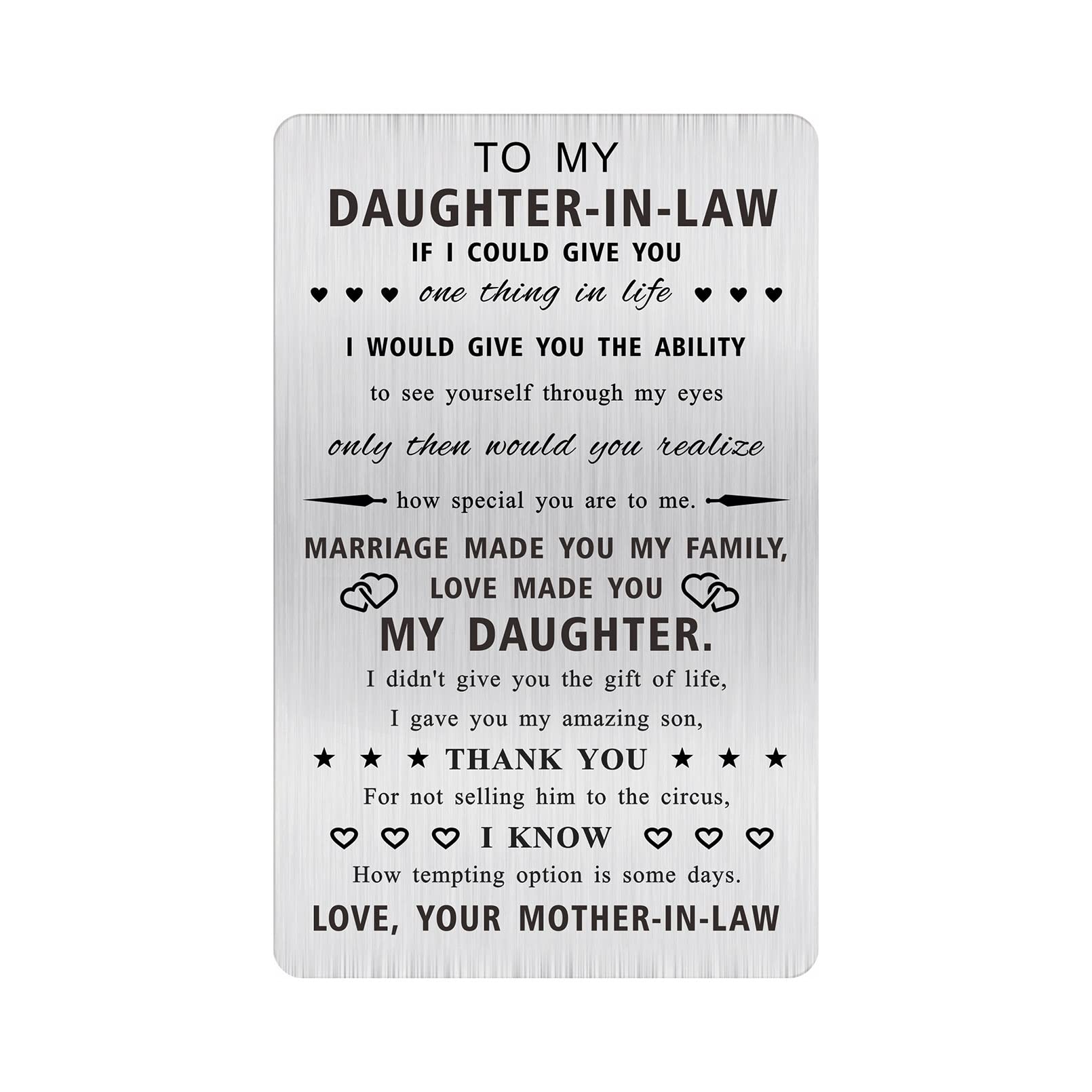 Alotozo Daughter in Law Gifts - Engraved Wallet Card to My Daughter in Law - Christmas Birthday Card for Daughter-in-Law
