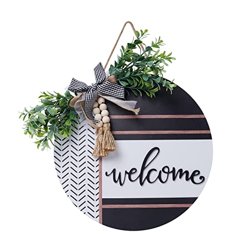 Baihui Welcome Sign for Front Door 12'' Wood Farmhouse Wreath Porch Decor Outdoor Welcome Signs Outside Door Hanging Decorations (Welcome Sign)