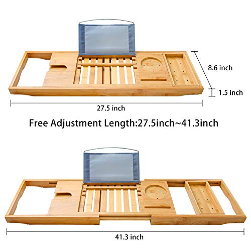 Bamboo Bathtub Trays Bath Table Expandable Luxury Caddy Tray with Extending Sides, Cellphone,Book,Tray and Wineglass Holder- Gift Idea for Loved Ones