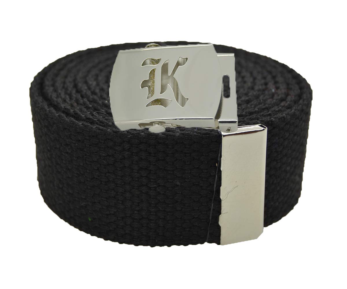 ACCmall Old English Initial K Canvas Military Web Black Belt & Silver Buckle 60 Inch