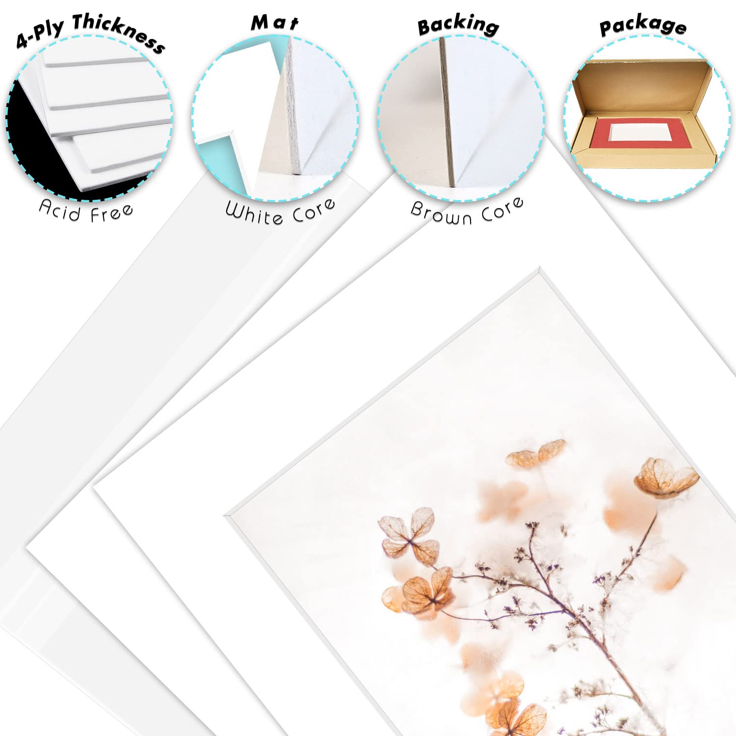 Golden State Art, White Pre-Cut 16x20 Picture Mat for 11x14 Photo with White Core Bevel Cut Mattes Sets. Includes High Premier Acid Free Mats & Backing Board & Clear Bags (25 Kit)
