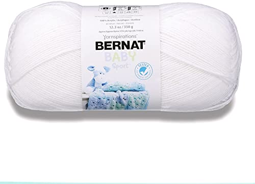 Bernat Baby Sport BB Baby White Yarn - 1 Pack of 12.3oz/350g - Acrylic - #3 Light - 1256 Yards - Knitting, Crocheting & Crafts