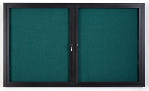 5' x 3' Enclosed Teal Fabric Bulletin Board with 2 Locking Doors, 60" x 36" Tack Board for Wall Mount, Indoor Use Only - Aluminum Frame with Semi-Gloss Black Finish (FBSW53BKTL)