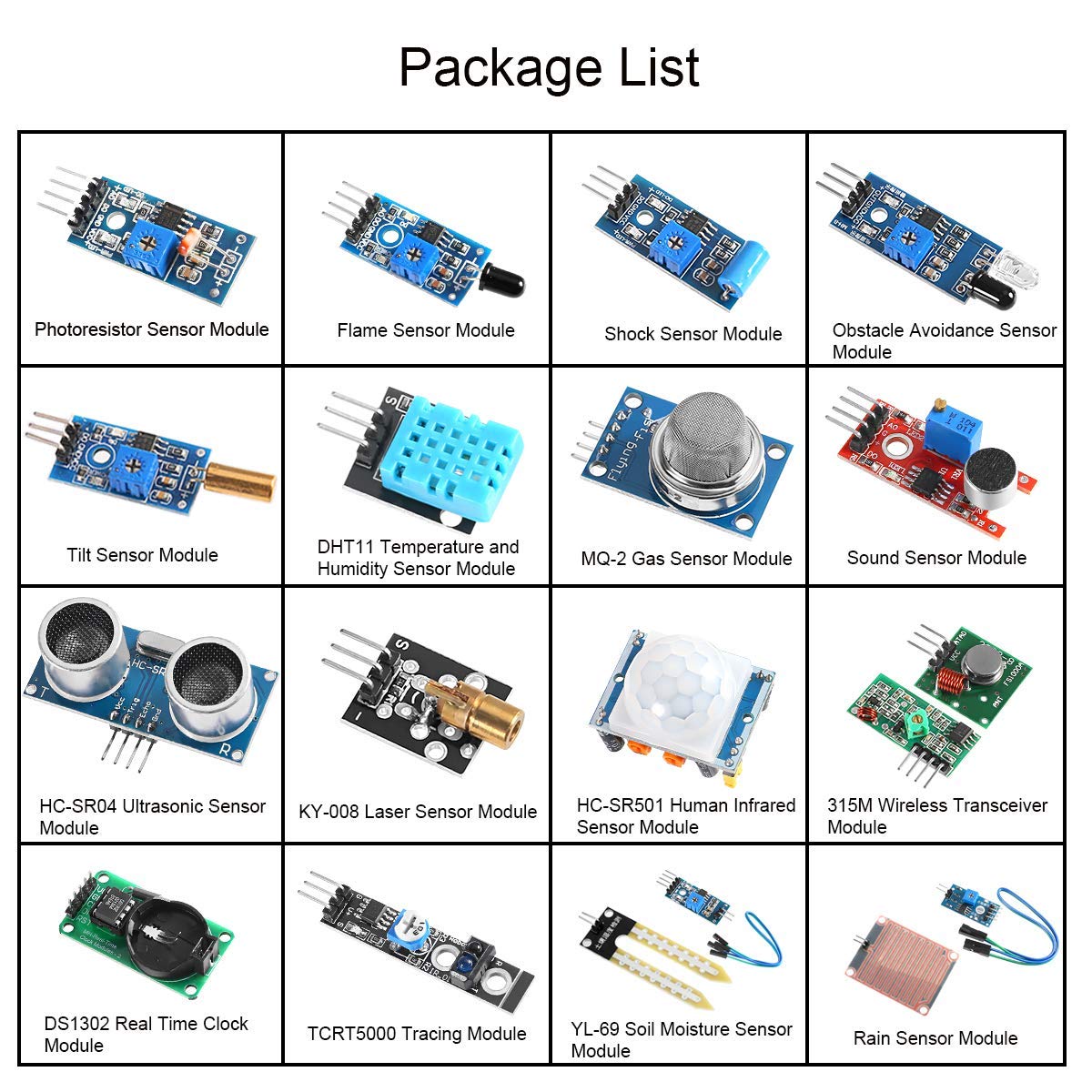 ACEIRMC Sensor Modules Kit, 16 in 1 for Arduino Raspberry Project Super Starter Kits for R3 Mega2560 Mega328 for Nano Raspberry Pi 4b 3 2 Model B K62