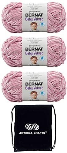 Bernat Baby Velvet Yarn Pink Mist 164018-18015 (3-Skeins) Same Dye Lot Worsted Medium #4 Soft 99% Acrylic/1% Polyester Bundle with 1 Artsiga Craft Bag