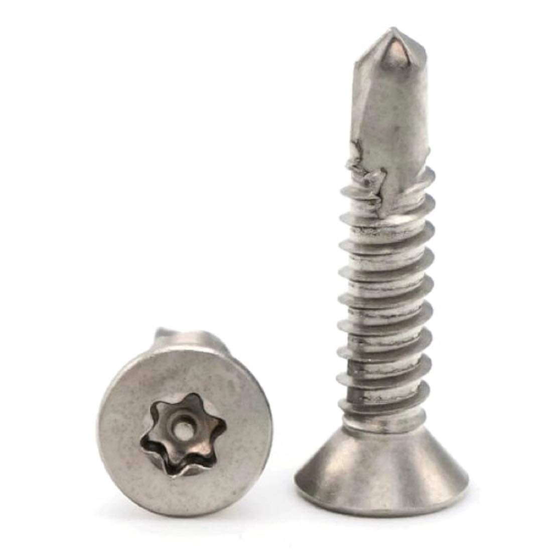 Star Drive with Pin Security Flat Head Self Drilling Screws 410 Stainless Steel - #14 x 2 Qty 25