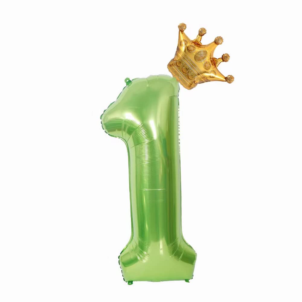 40 inch Green Crown Number 1 Balloon,Giant Large Foil Number 1 Balloon, Jungle Birthday Decoration 1 Balloons ,1st Children's Birthday Party Baby Shower Decoration Supplies (Green 1)