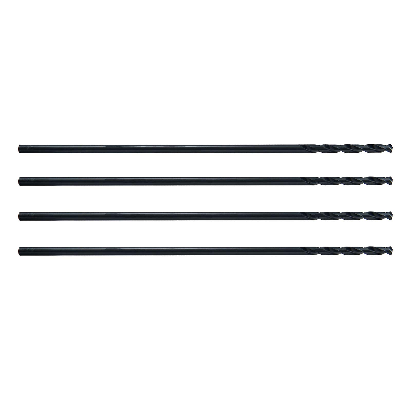 MAXTOOL 3/16"x12" 4pcs Identical Aircraft Extension Drills HSS M2 Extra Long Deep Twist Drill Bits Straight Shank Fully Ground Black; ACF02B12R12P4