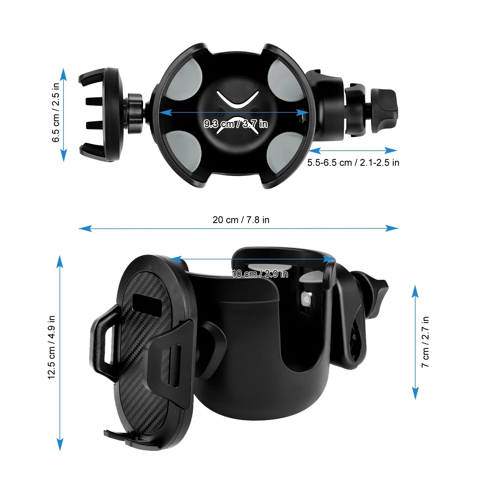 Accmor Universal Stroller Cup Holder with Phone Holder Mount, Bike Cup Holder, 2-in-1 Large Caliber Designed Cup Holder for Stroller, Bike, Wheelchair, Walker
