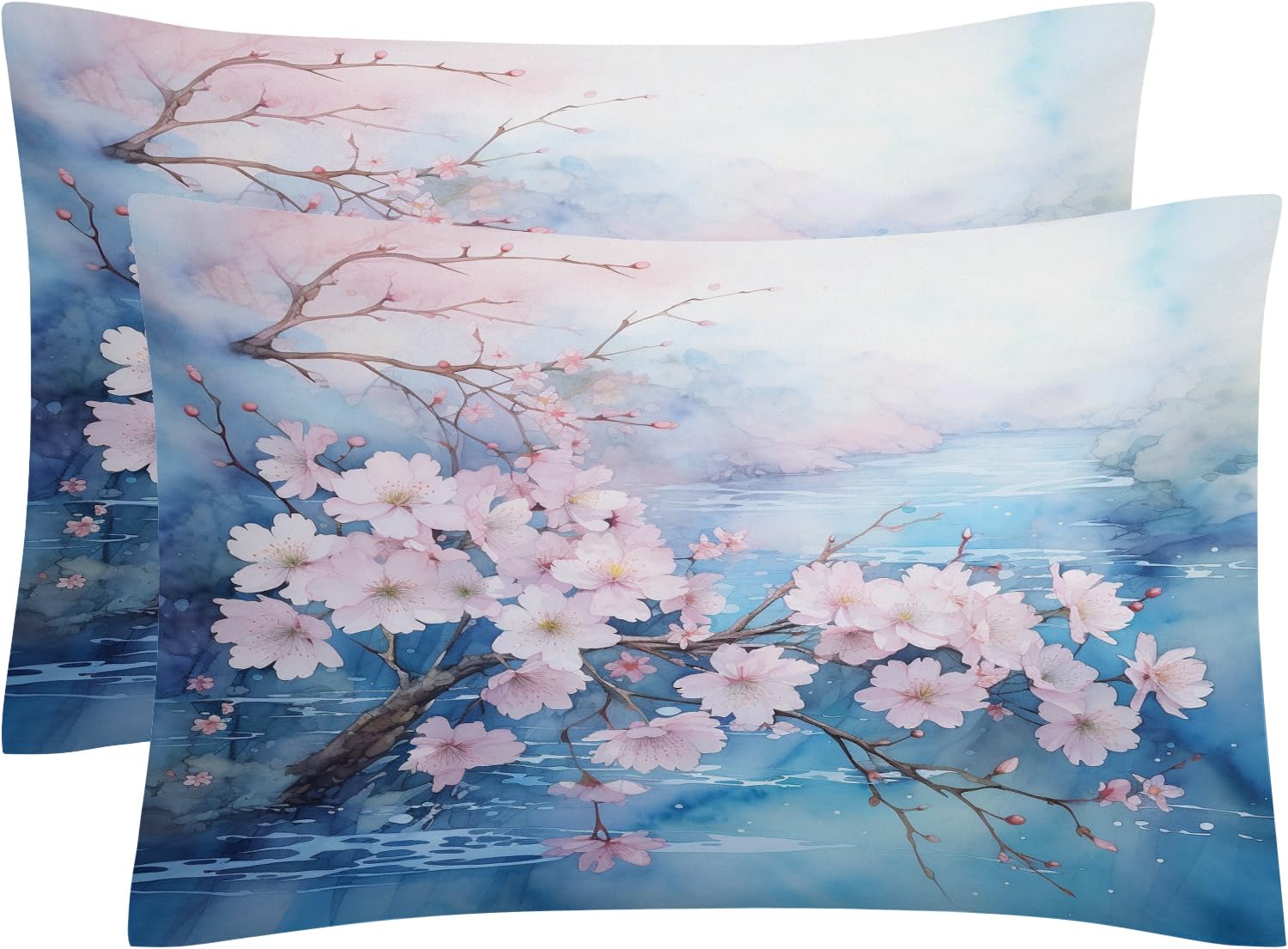 OmErsa Cherry Blossom Duvet Cover Queen Size Set, Japanese Asian Bedding Bedroom Decor, Comforter Cover & 2 Pillowcases 3 Pieces, Home Collection Quilt Cover
