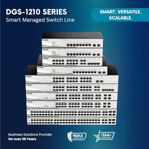 D-Link 52-Port Gigabit Smart Managed Switch | 48 GbE + 4 Combo SFP Ports | L2+ | Static Routing | VLANs | Cable Diagnostics | Web Managed | Rackmount | NDAA Compliant | Lifetime Warranty (DGS-1210-52)