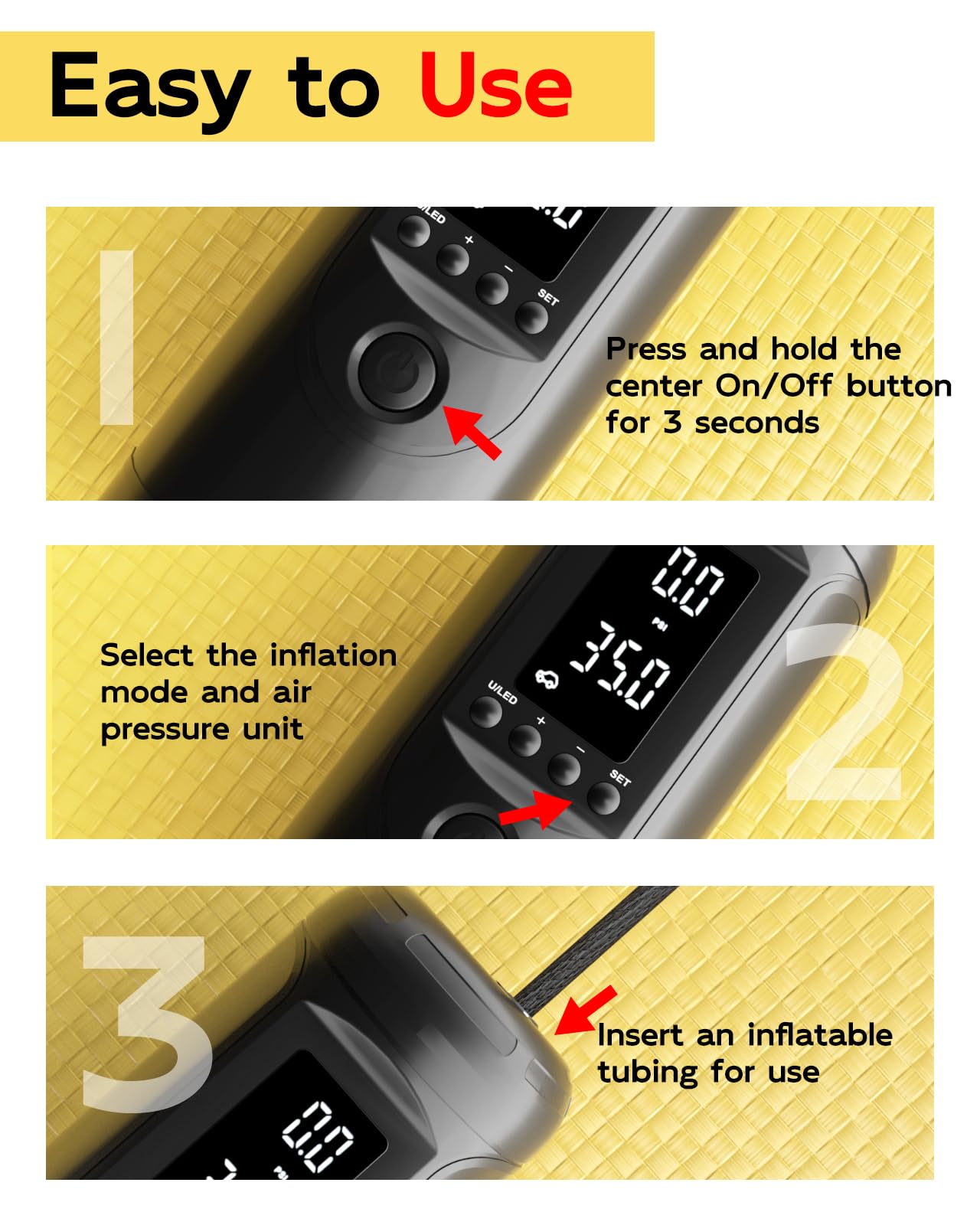 Redcar Cordless Air Inflator, Portable Tire Pump with Digital Gauge, 150 PSI, Rechargeable Battery, LED Light, for Car Tires, Bicycle, Motorcycle, Balls & Inflatables