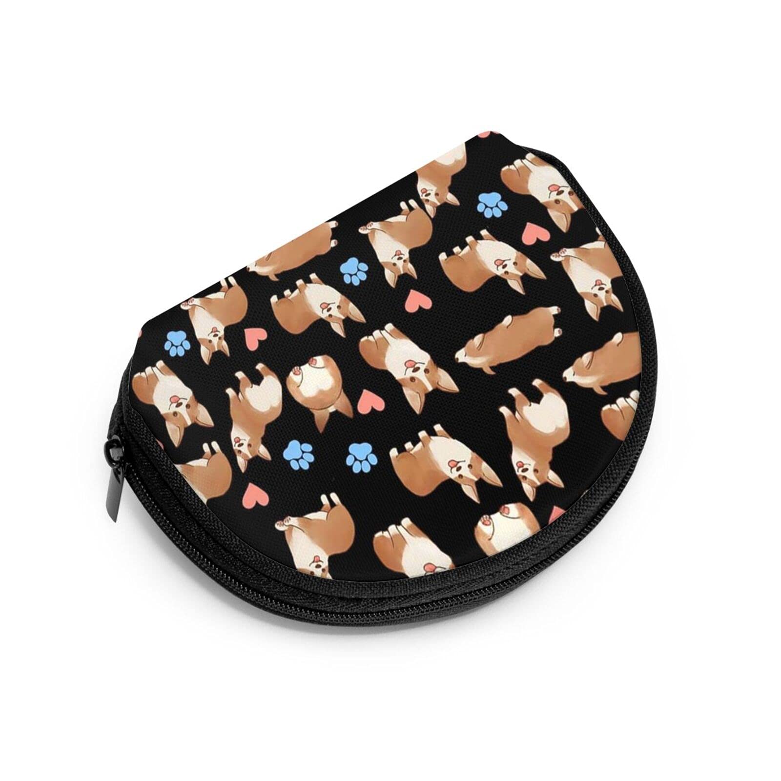 Cute Corgi Dog Canvas Small Coin Purse Pouch Change Wallet Card Holder with Zipper for Women Girls Gift