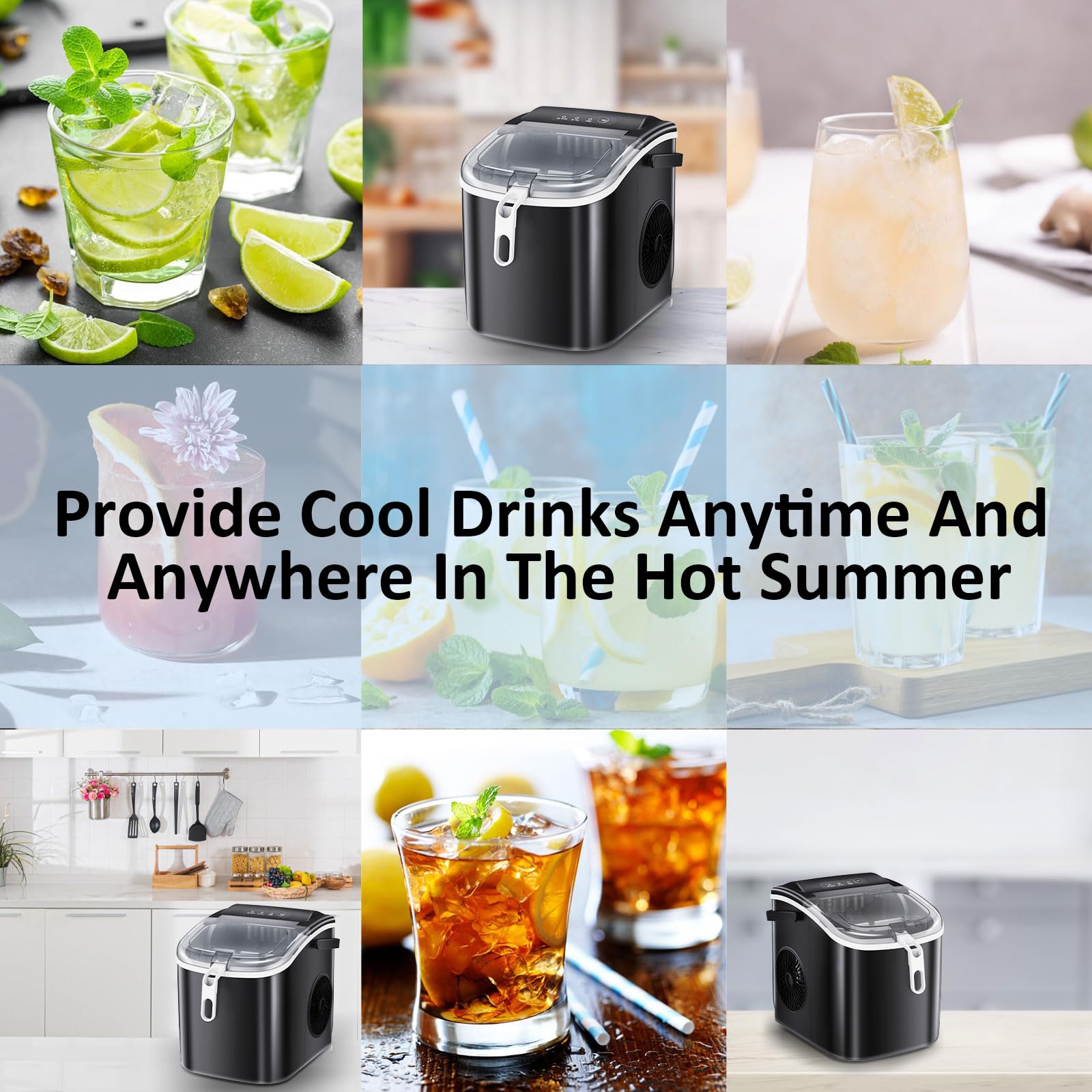 Antarctic Star Countertop Ice Maker Portable Ice Machine, Basket Handle,Self-Cleaning Ice Makers, 26Lbs/24H, 9 Ice Cubes Ready in 6 Mins, S/L ice, for Home Kitchen Bar Party (Black)