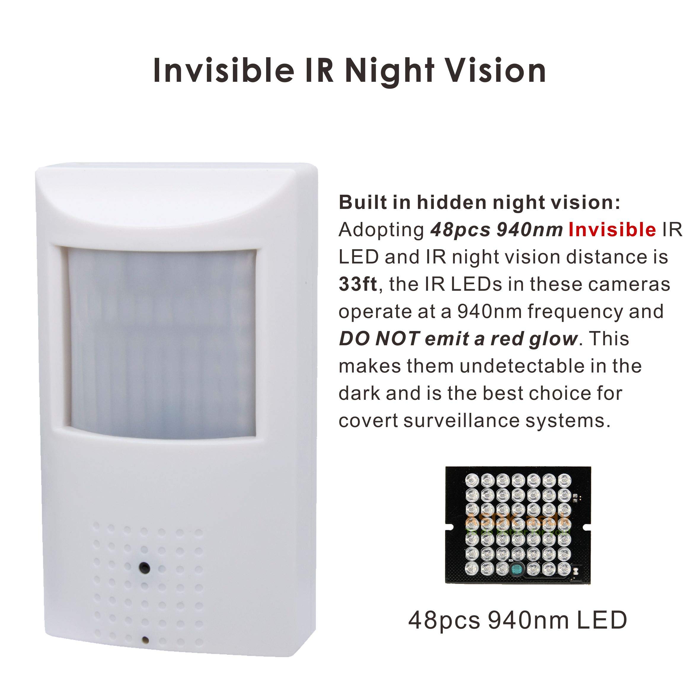 Inwerang 5MP POE IP Security Hidden Spy Camera, 3.7mm Wide Angle Pinhole Lens, Indoor PIR Housing Spy Camera,940nm Invisible IR LEDs, 10m Night Vision(Plug&Play with Multiple Third-Party PoE NVR)