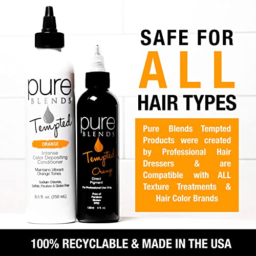 Pure Blends Tempted Intense Color Depositing Conditioner - Provides Strength, Eliminates Color Fade & Maintains Vivid Tones - Sulfate, Sodium Chloride, Paraben & Gluten Free - 8.5 Oz (Orange)