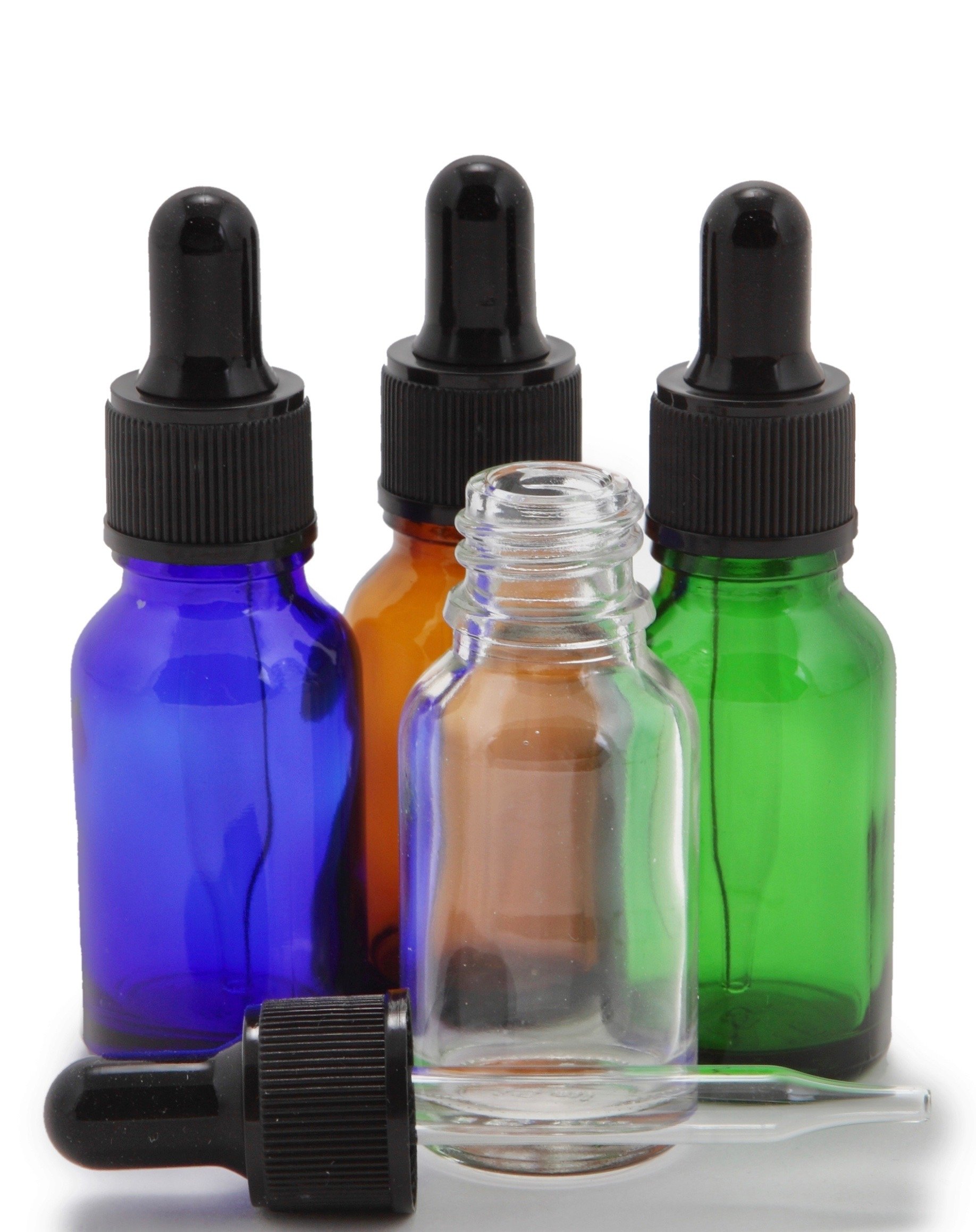 Vivaplex, 24, Assorted Colors, 15 ml (1/2 oz) Glass Bottles, with Glass Eye Droppers