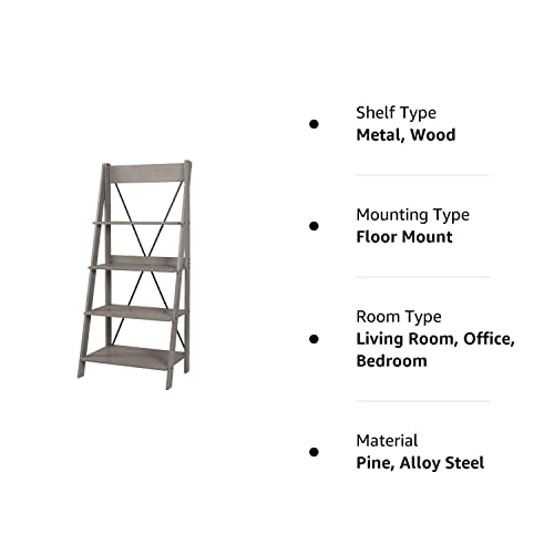 Walker Edison X Back Modern Farmhouse Wood Bookcase Bookshelf Home Office Living Room Storage, 4 Shelves, Grey