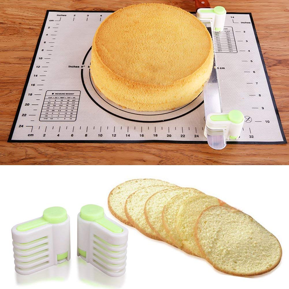 Hofumix Cake Cutter Slicer Leveler Cake Layer Cutter Adjustable Baking Kits 2-Wire Layer DIY Cake Knives Fixator Tools Bread Slice Cut Guide Stratification Auxiliary Kitchen Accessoires 3 Pack